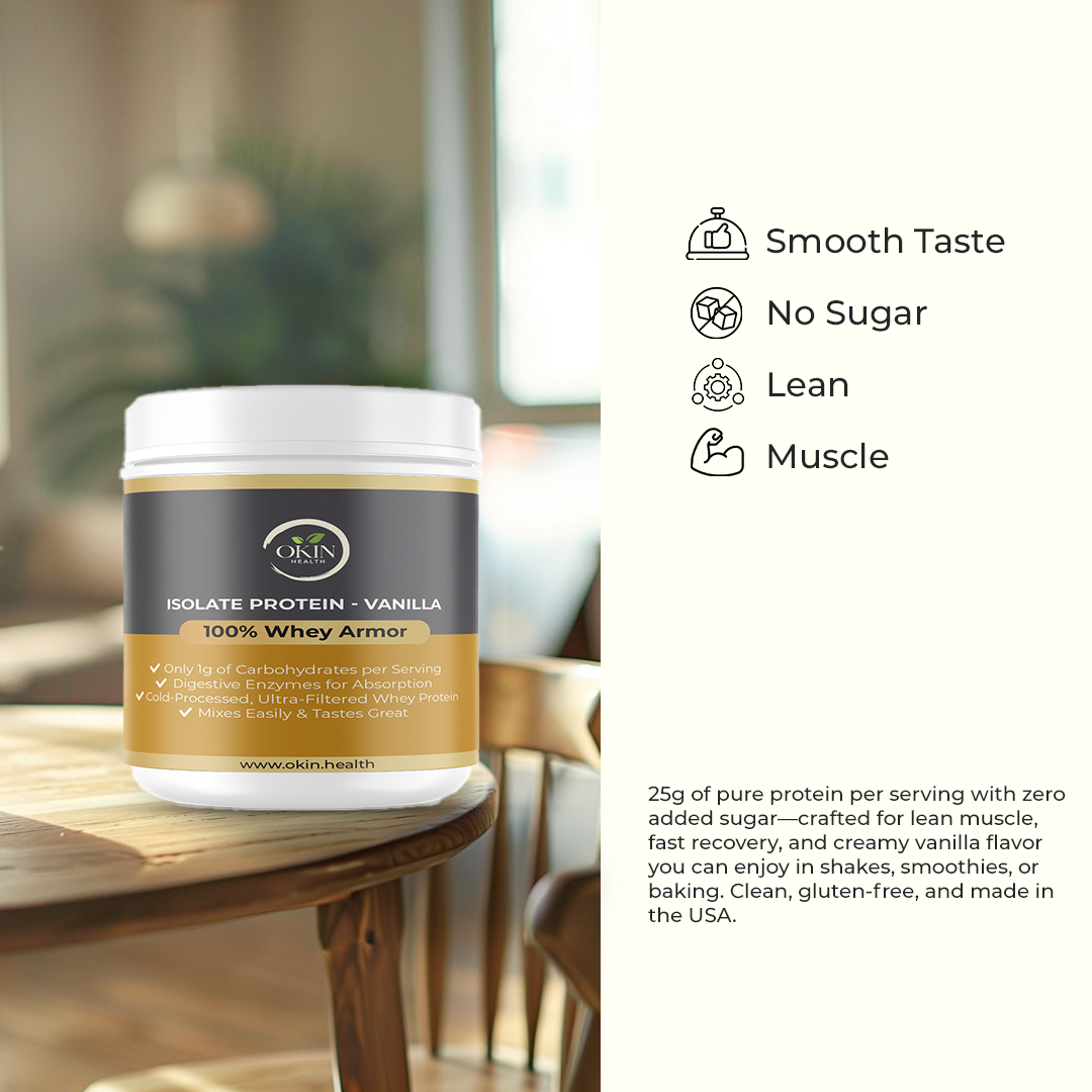 1lb Whey Armor Isolate Protein Vanilla - 25g Protein, Zero Sugar – Okin ...